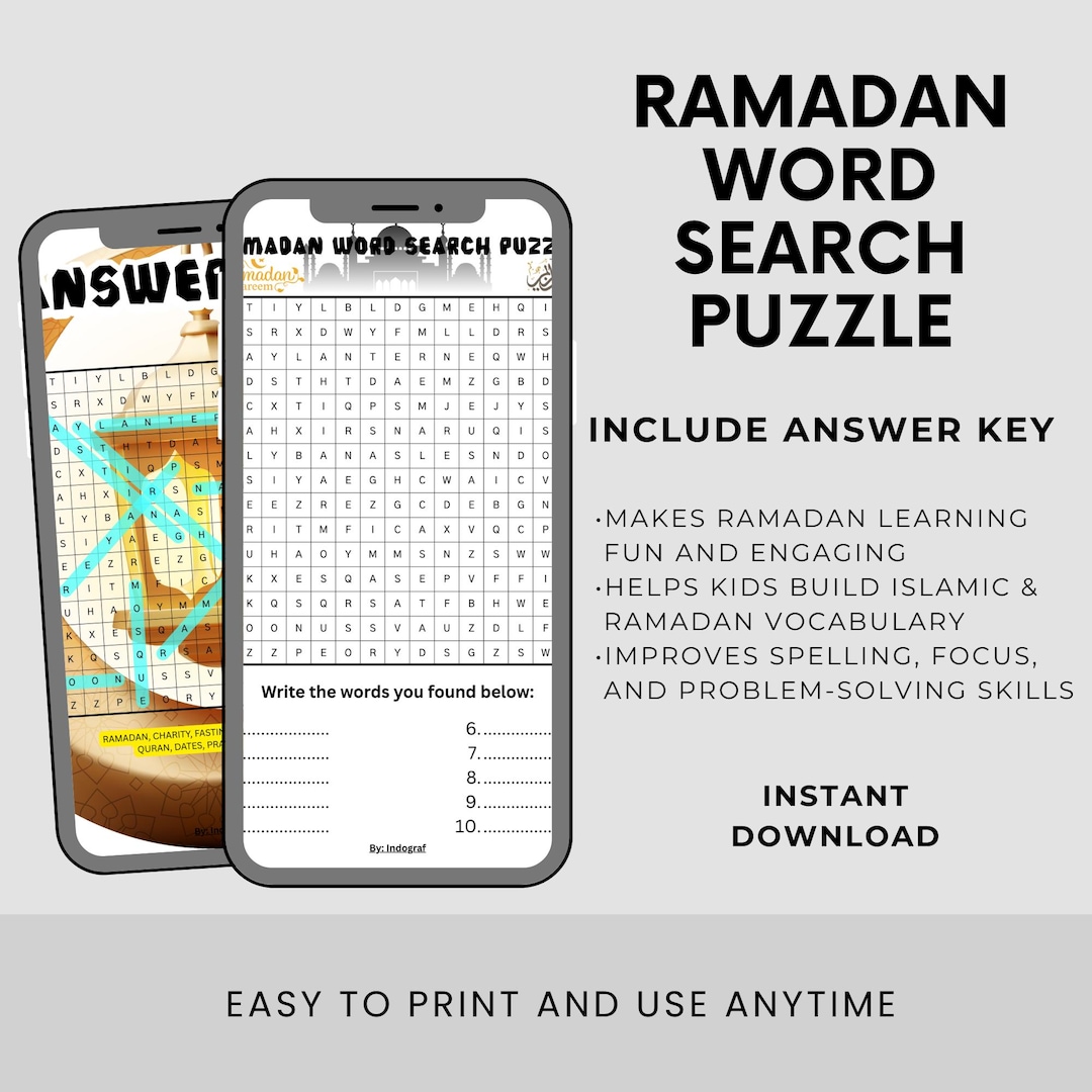 Ramadan Word Search Puzzle – Islamic Activity Book for Kids (PDF & JPG ...