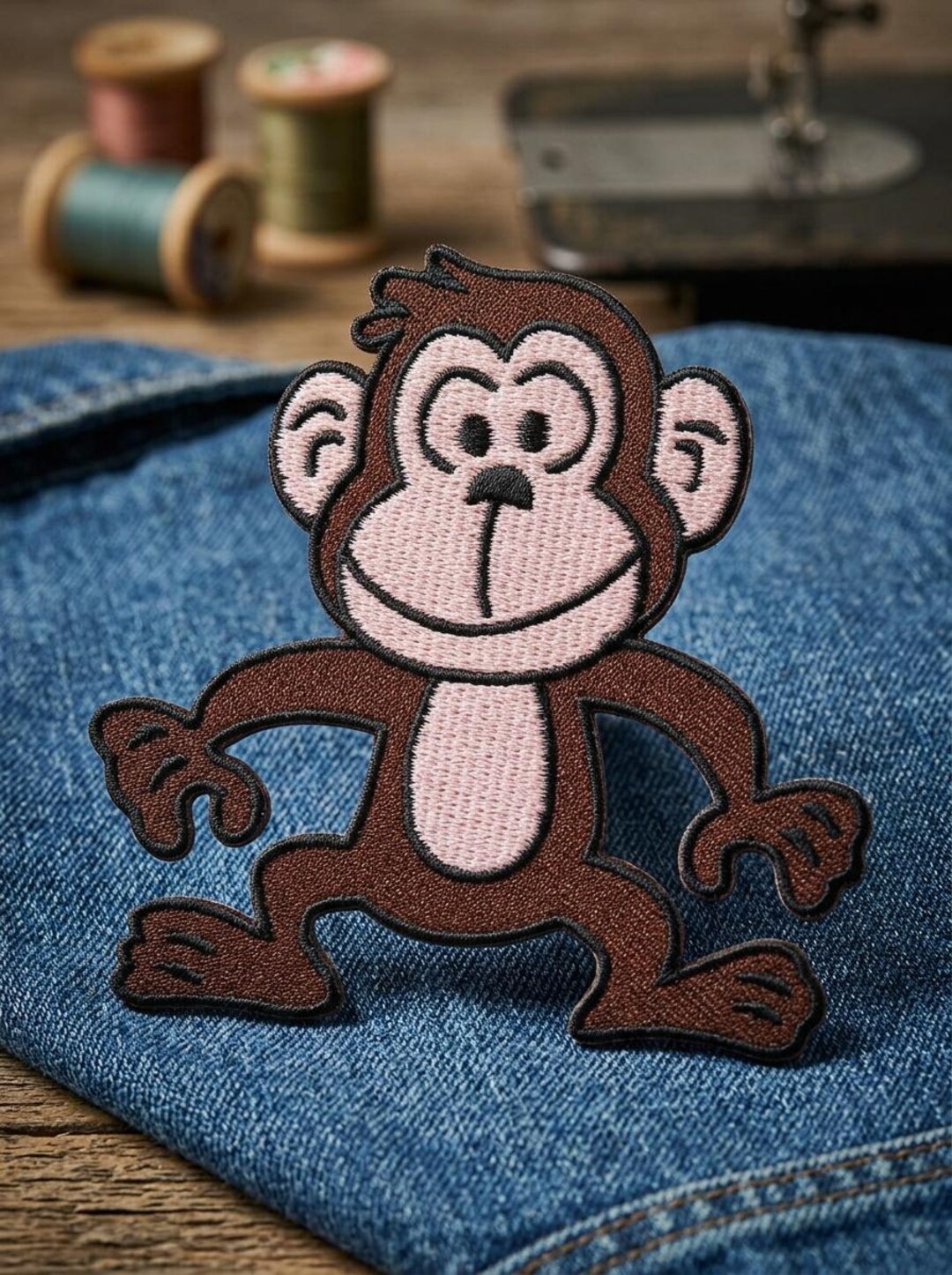Funny Cartoon Monkey Patch, Cute Primate Embroidered Badge, Kids Animal ...