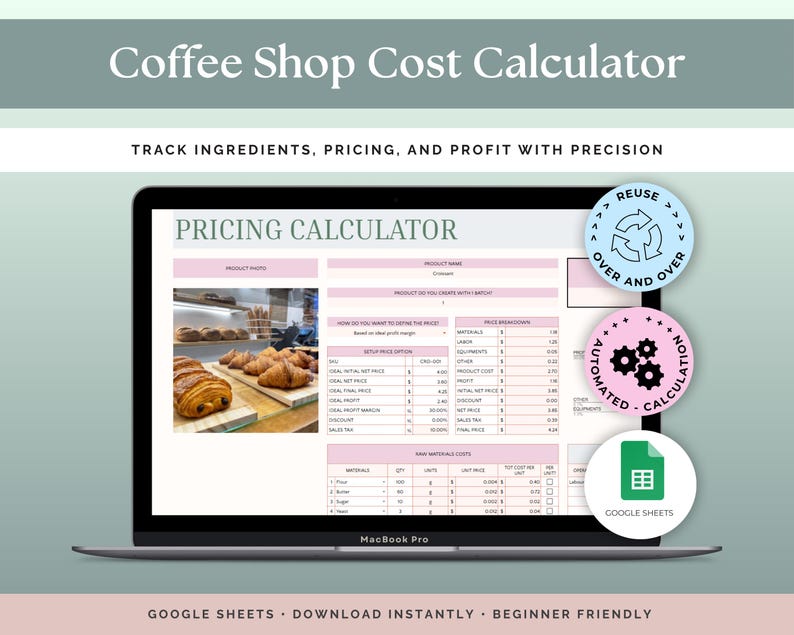 Coffee Shop Cost Calculator | Recipe Costing & Pricing Template | Food ...