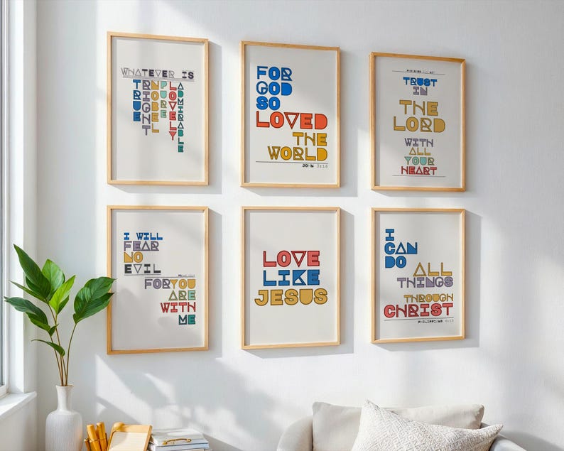 Set of 6 Unique Contemporary Scripture Wall Art | Bible Verse Prints ...