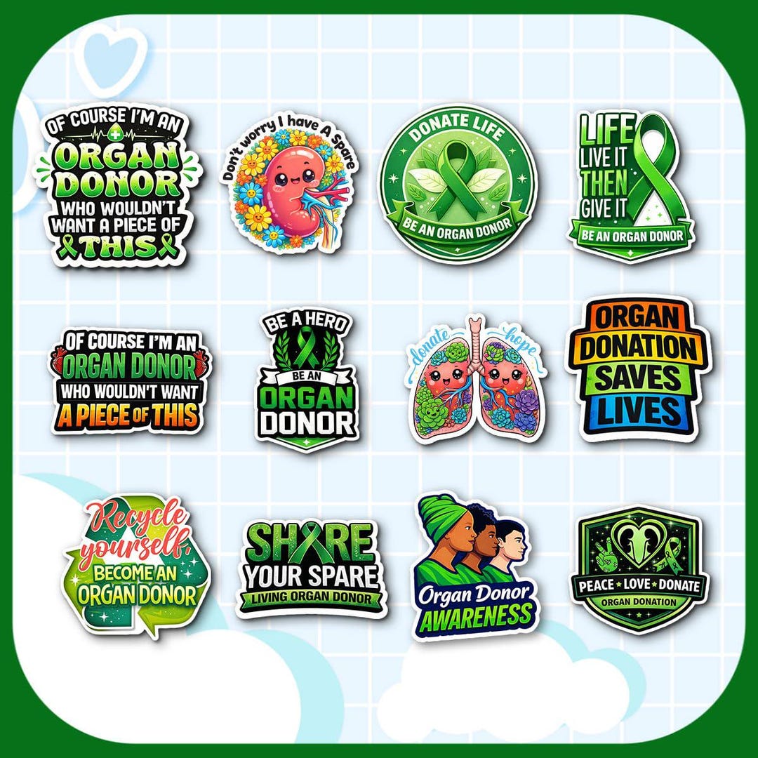 12 Pcs Organ Donor Awareness Stickers, Donate Life Green Ribbon Vinyl ...