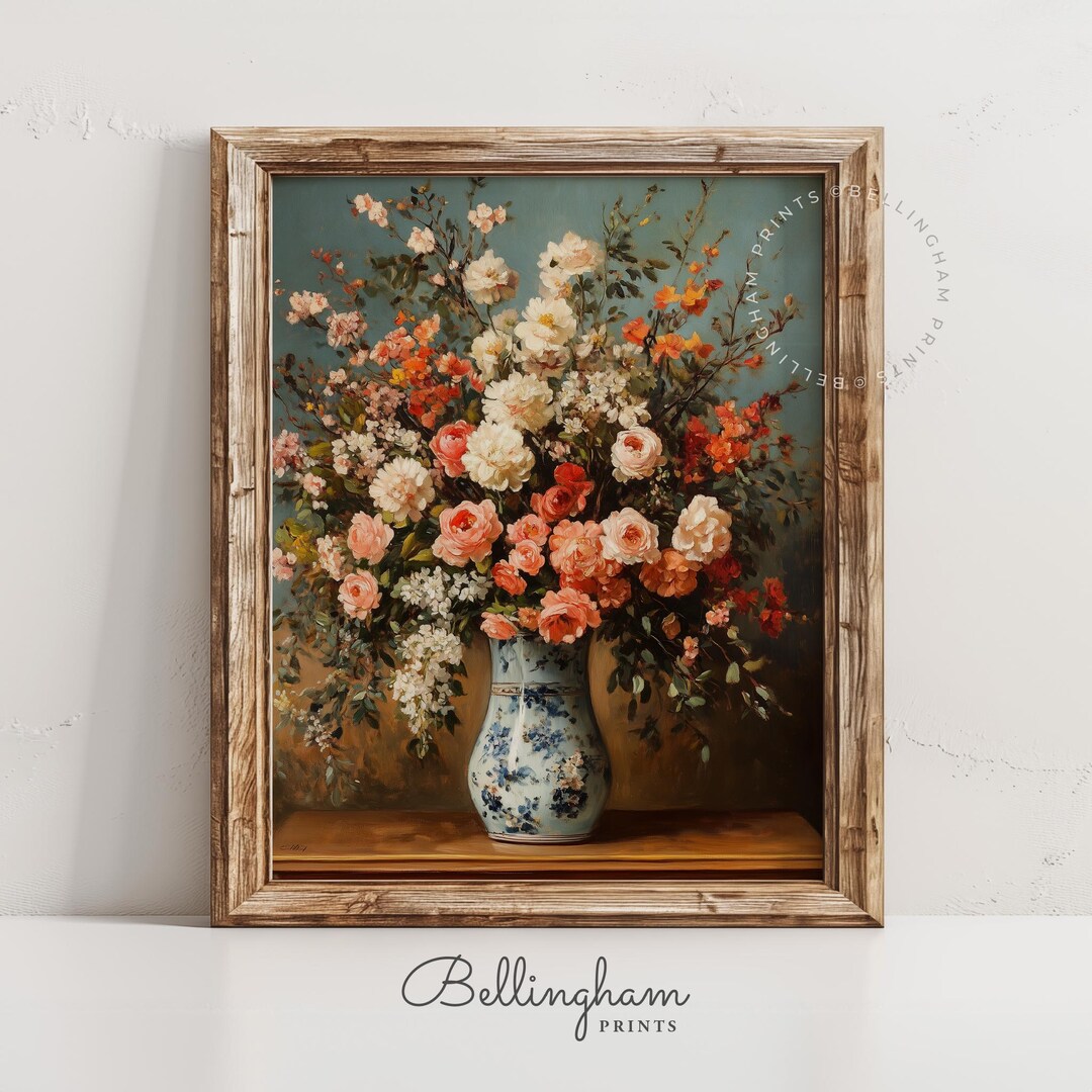 Floral Bouquet Still Life Printable – Romantic Cottagecore Vase Art ...
