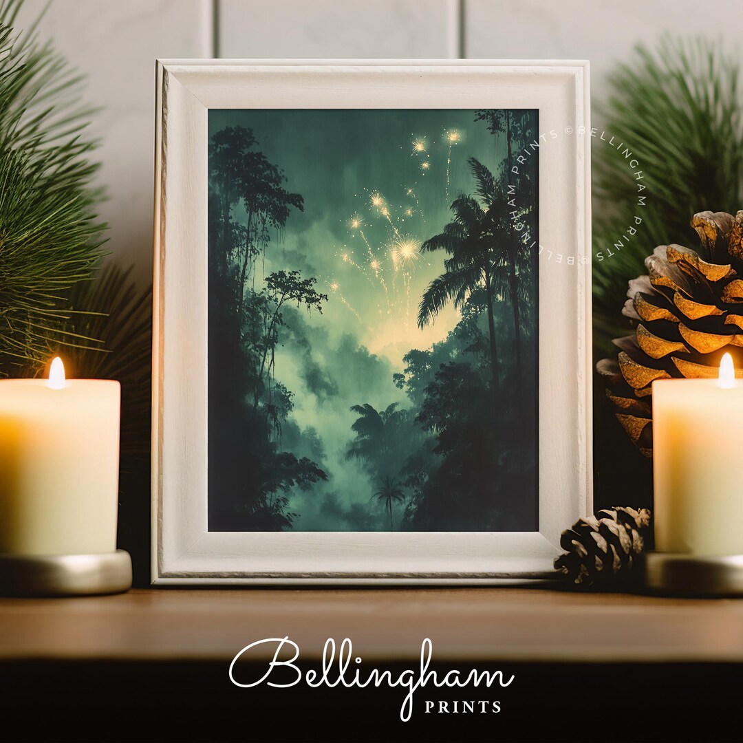 Emerald Jungle Nightscape Print – Moody Celestial Forest (digital ...