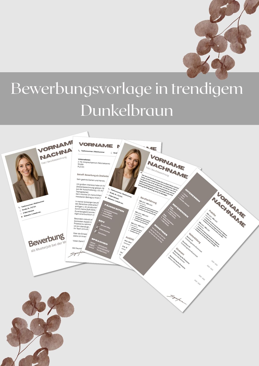 Trendy Application Template in Aesthetic Dark Brown | 4-page Template ...