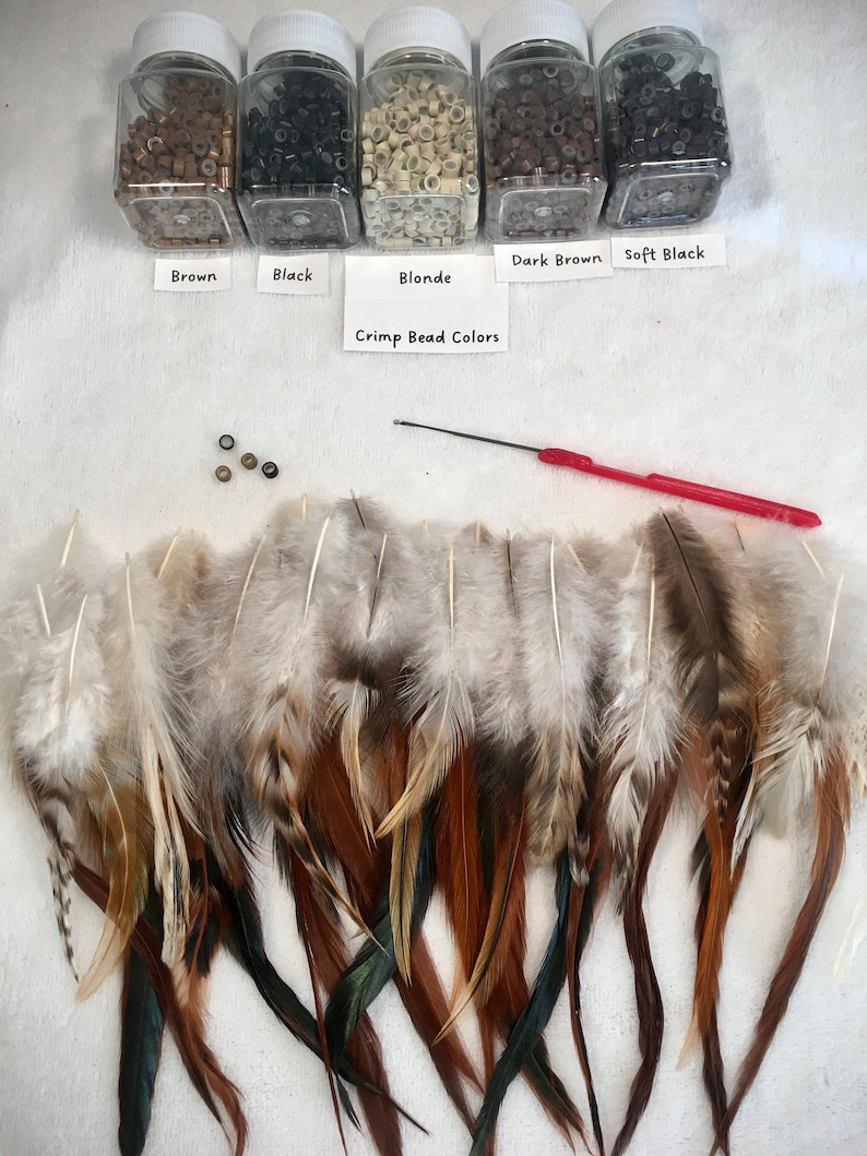 DIY Feather Hair Extension Kit | Boho Hair Styling Set | Natural ...