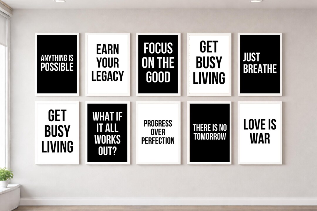 Motivational Quote Posters, Black and White Typography, Gym Office ...