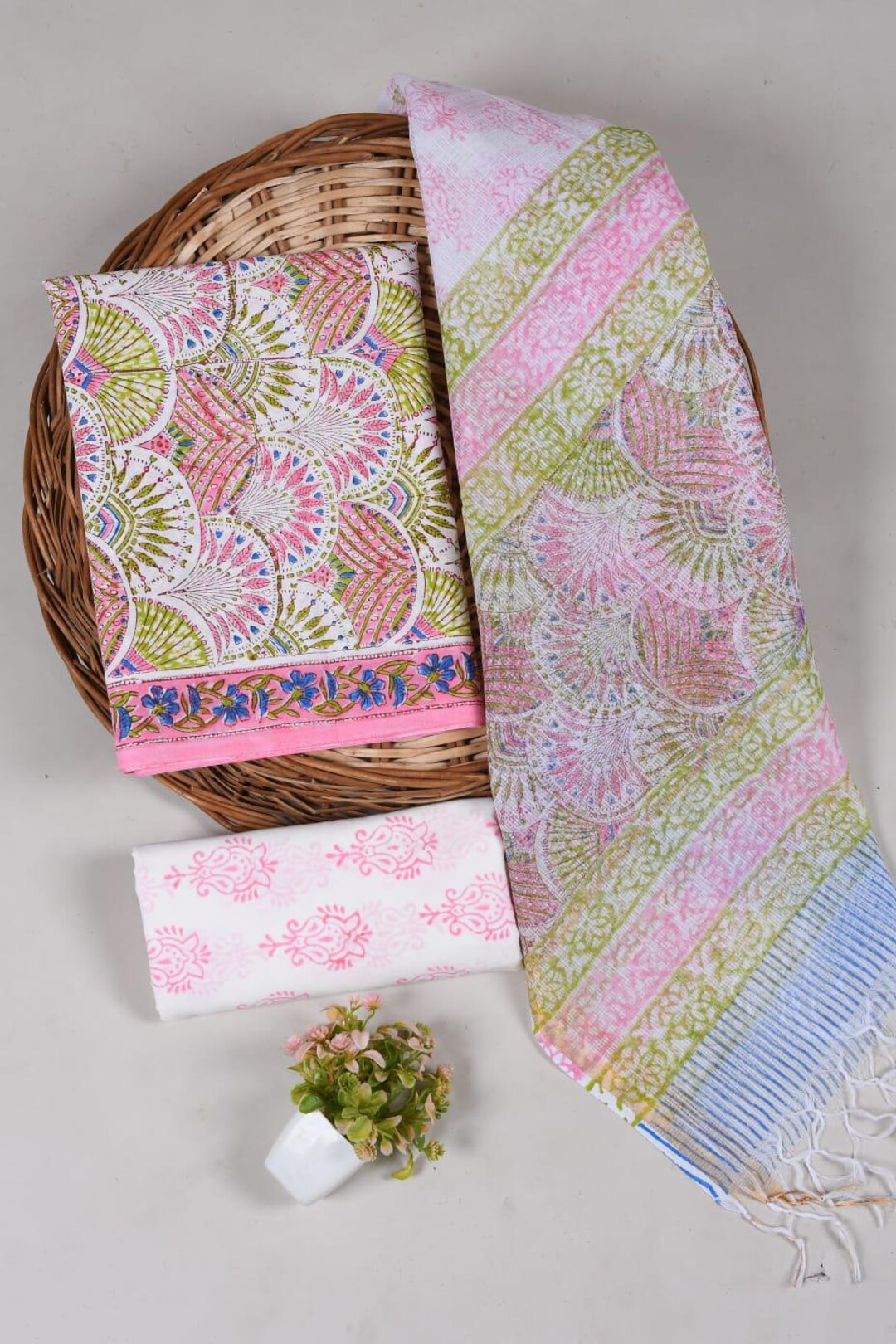 Kota Doriya Dupatta Suit Set Handblock Printed Cotton Dress Material ...