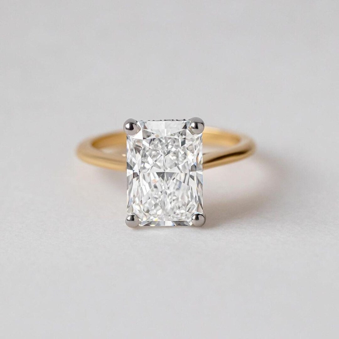 Antique Cathedral Set Engagement Ring, Big 4.5CT Radiant Cut Hidden ...