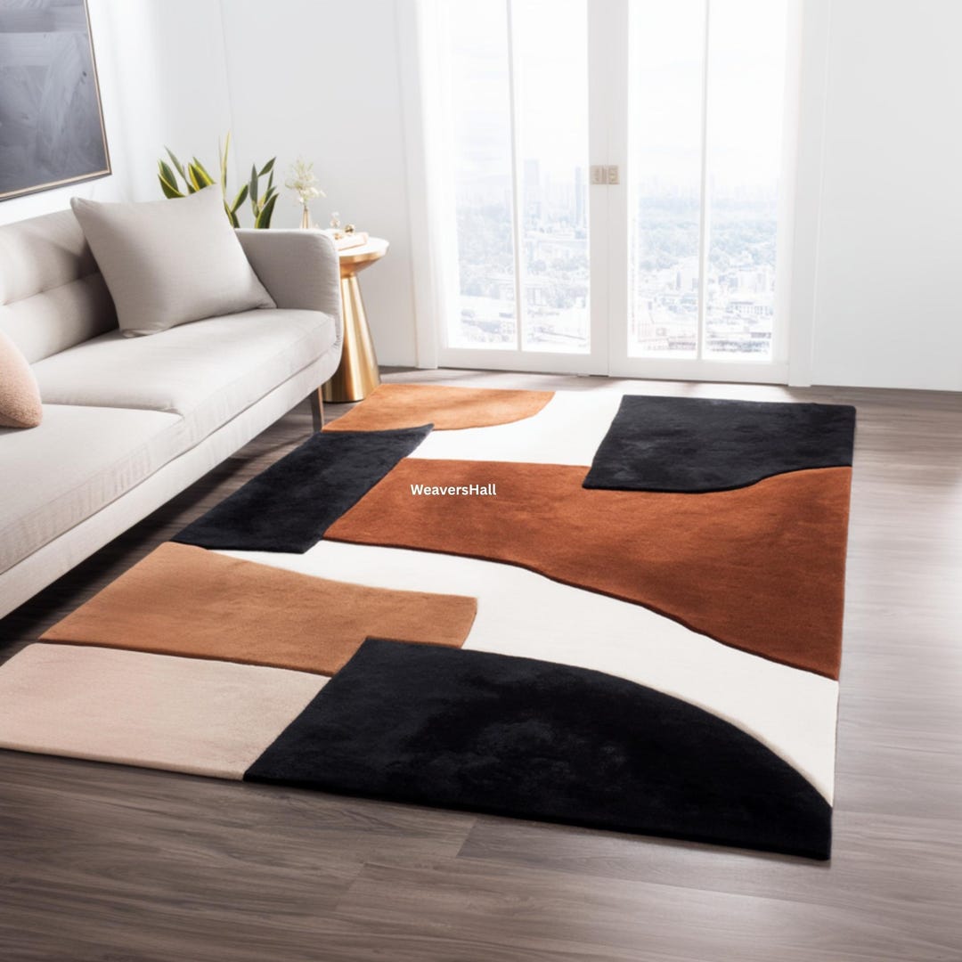 Modern Geometric Rug | Black, Brown & Beige Abstract Area Carpet - Etsy