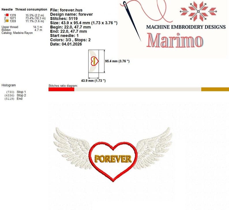 Heart With Wings Embroidery Design • Forever Love File (digital ...