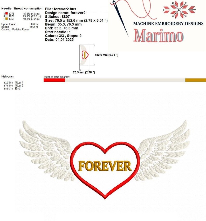 Heart With Wings Embroidery Design • Forever Love File (digital ...