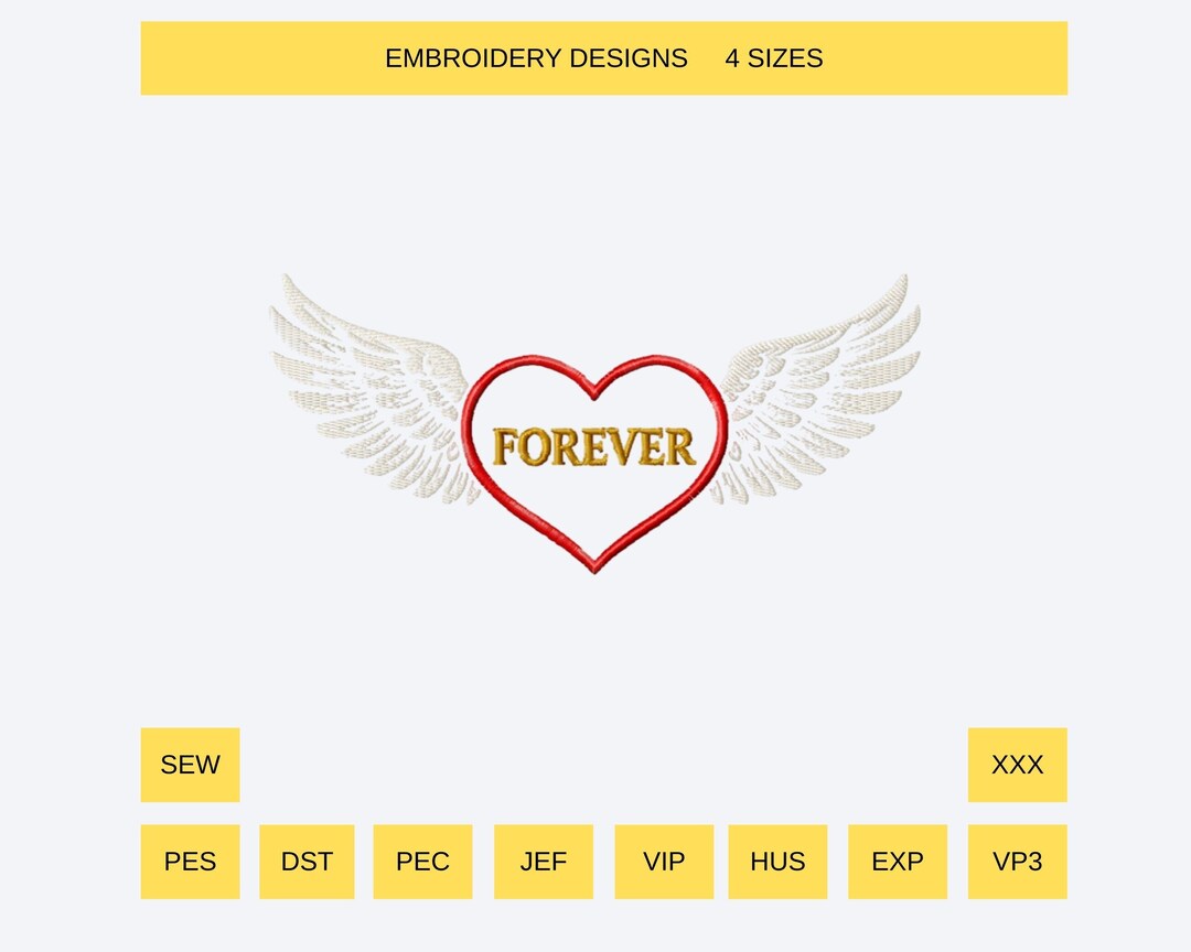 Heart With Wings Embroidery Design • Forever Love File (digital ...