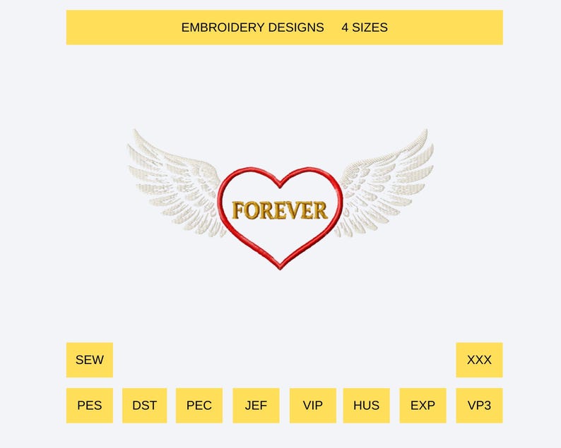 Heart With Wings Embroidery Design • Forever Love File (digital ...