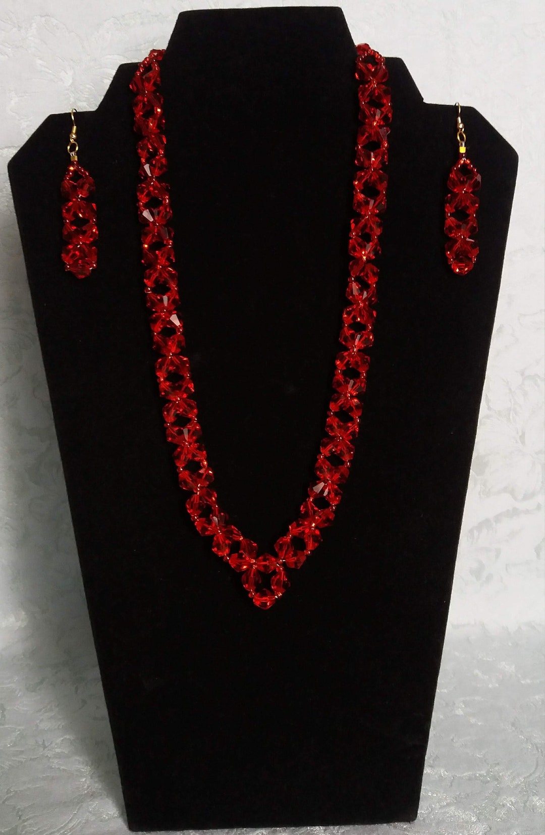 Ruby Swarovski Crystal Necklace and Earring Set - Etsy