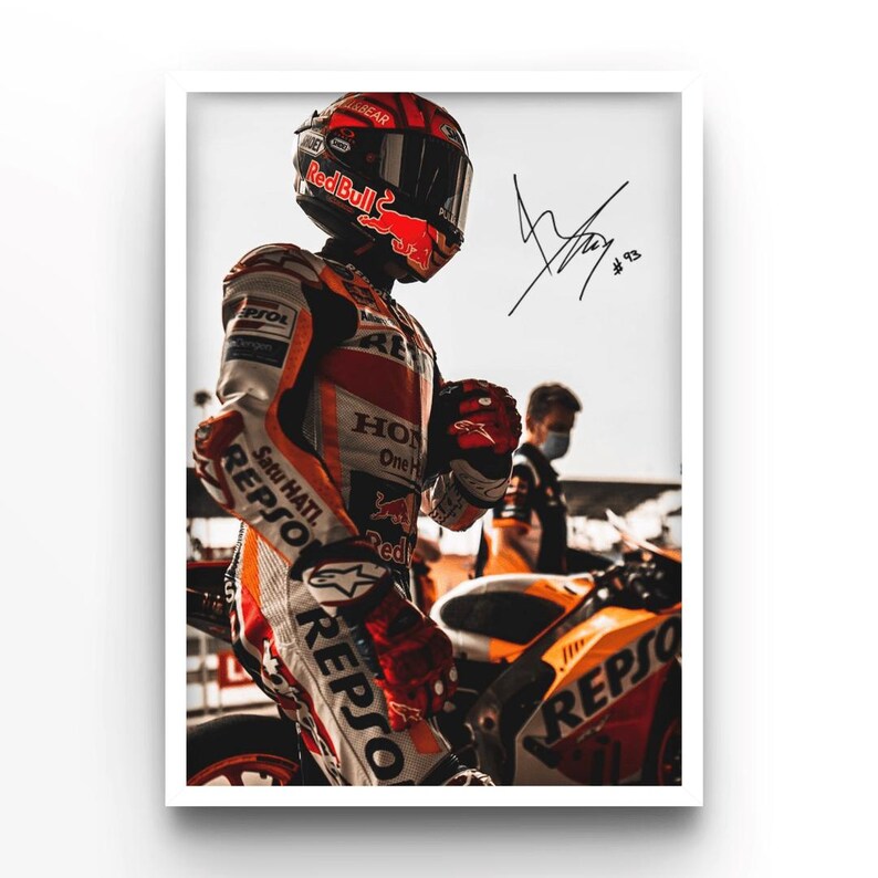 Marc Marquez Sign Poster, Motogp Racing Wall Art, Motorcycle Fan Decor ...