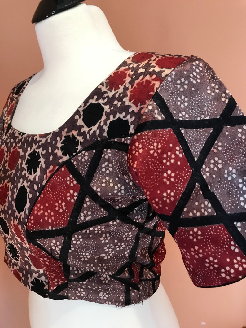 Saree Blouse Top Choli Sari Crop Top Ajrakh Printed Mashru Silk - Etsy