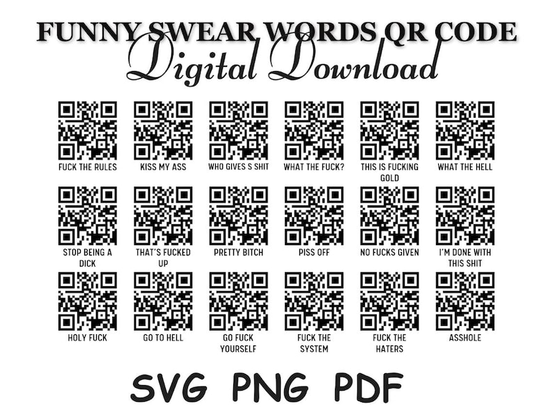 101 Swear Words QR Code SVG | Funny Slogans (digital Download) - Etsy UK