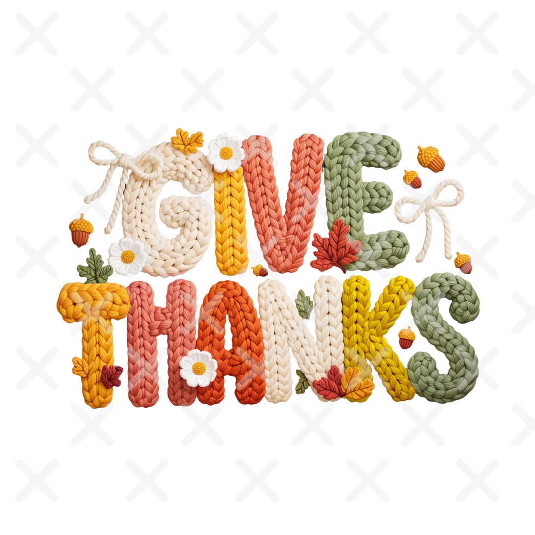 Preppy Give Thanks Faux Yarn PNG | Autumn Pumpkins | Coquette ...