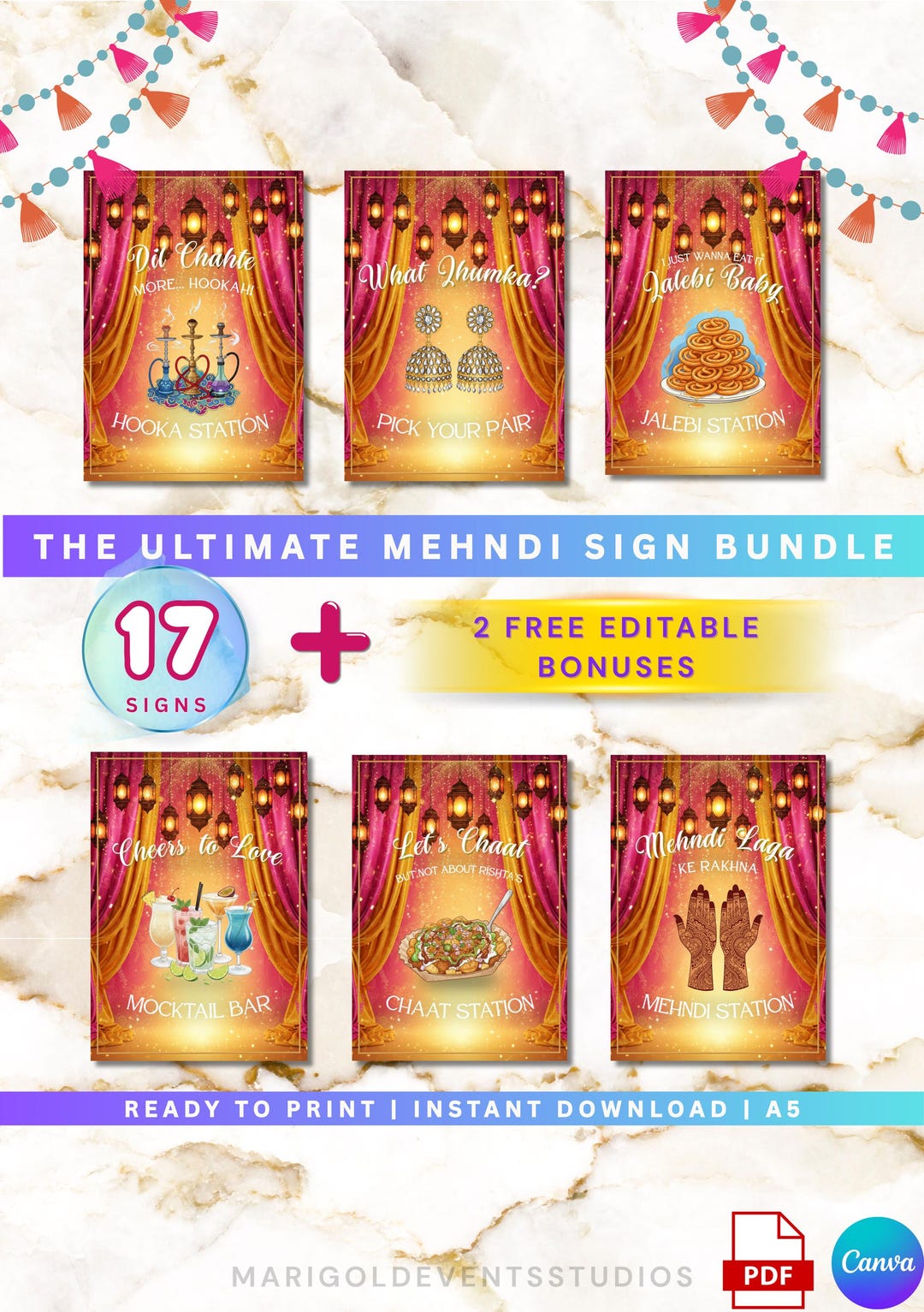 17 Mehndi/dholki Sign Bundle | Printable Mehndi Signs + 2 Editable ...