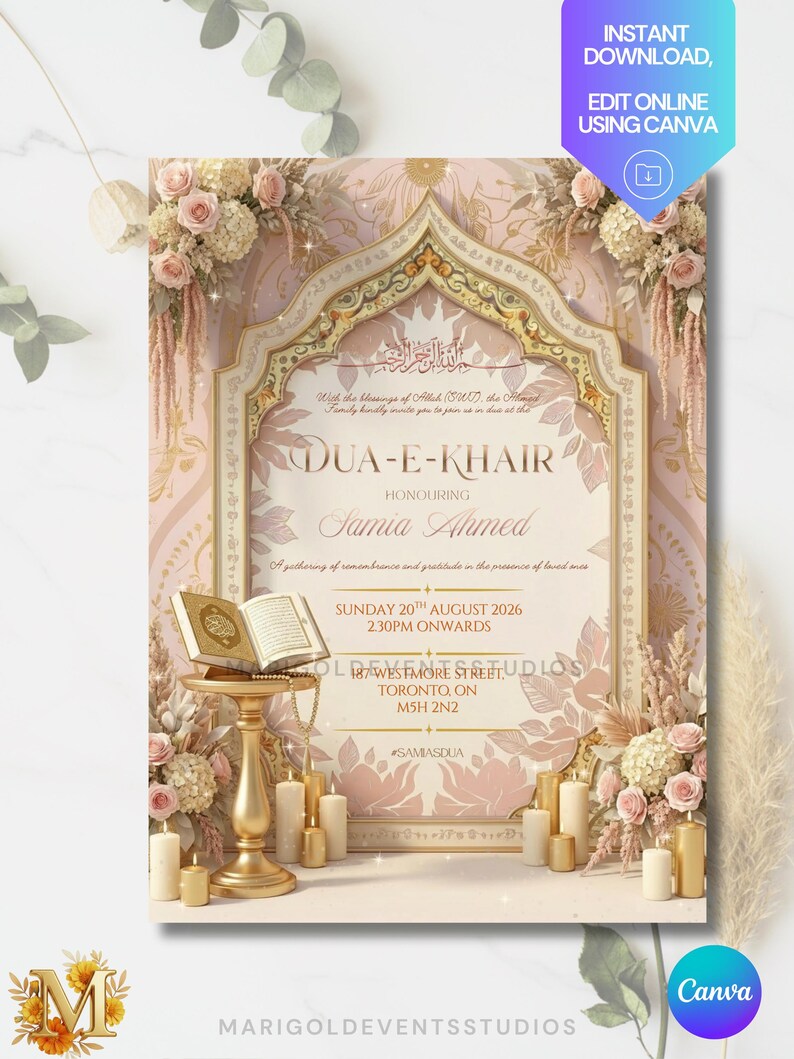 Dua-e-khair Invitation Template | Pink Islamic Wedding Invite | Nikkah ...
