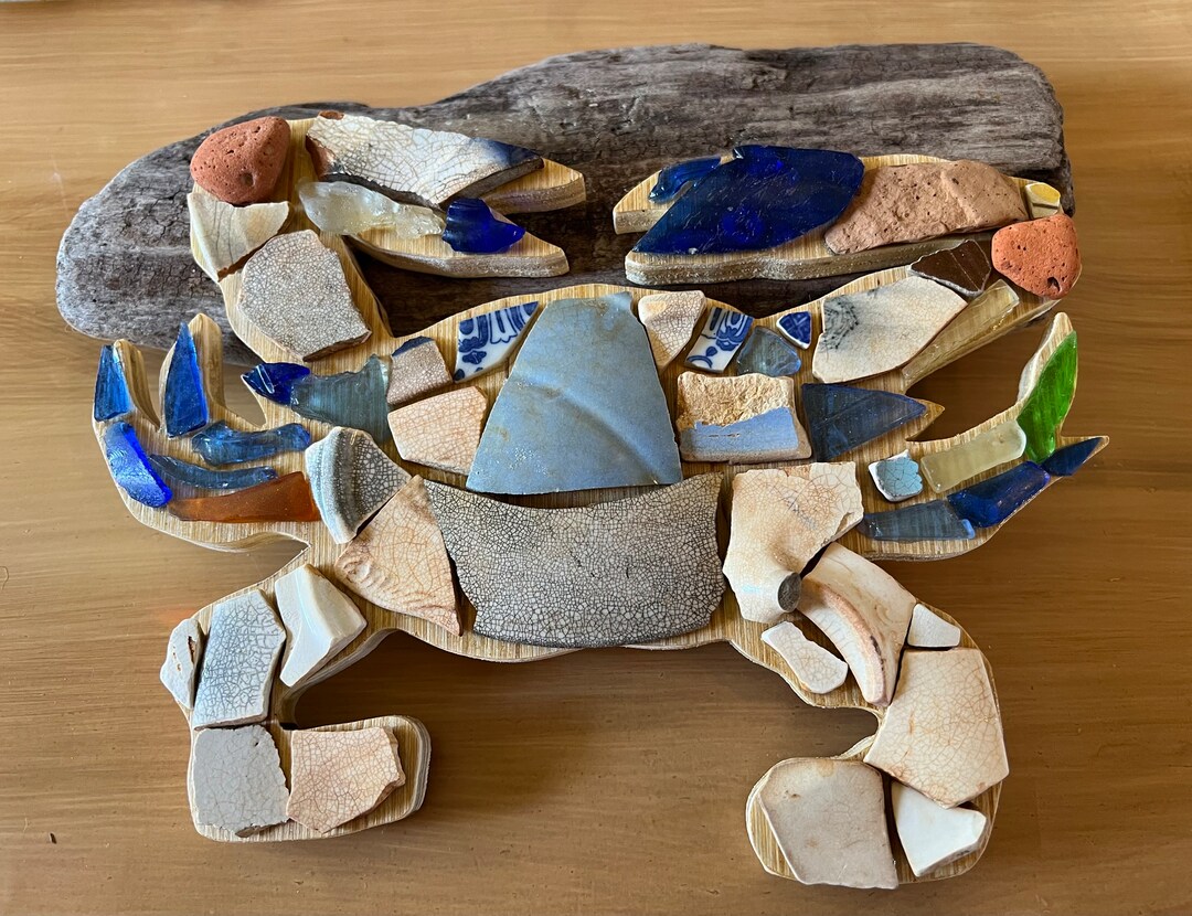 Sea Glass and Pottery Blue Crab - Etsy
