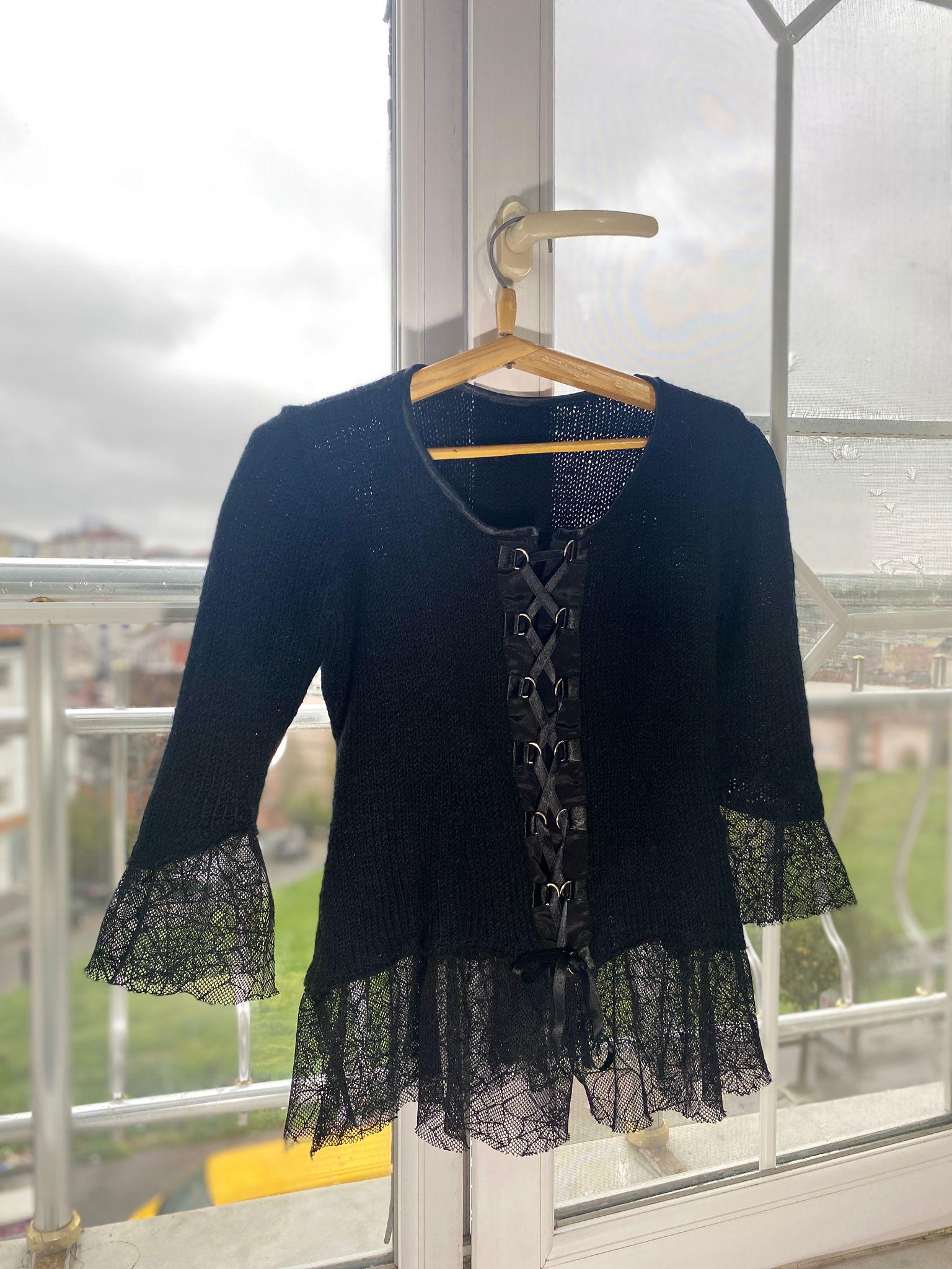 Knitted Women's Sweater in the Gothic Style With Lace Inserts. 100% ...