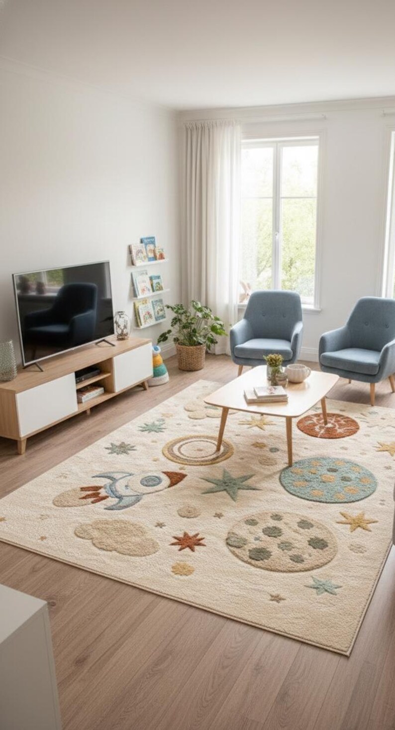 Hand-tufted Wool Space Theme Kids Area Rug Educational Poowe Solar ...