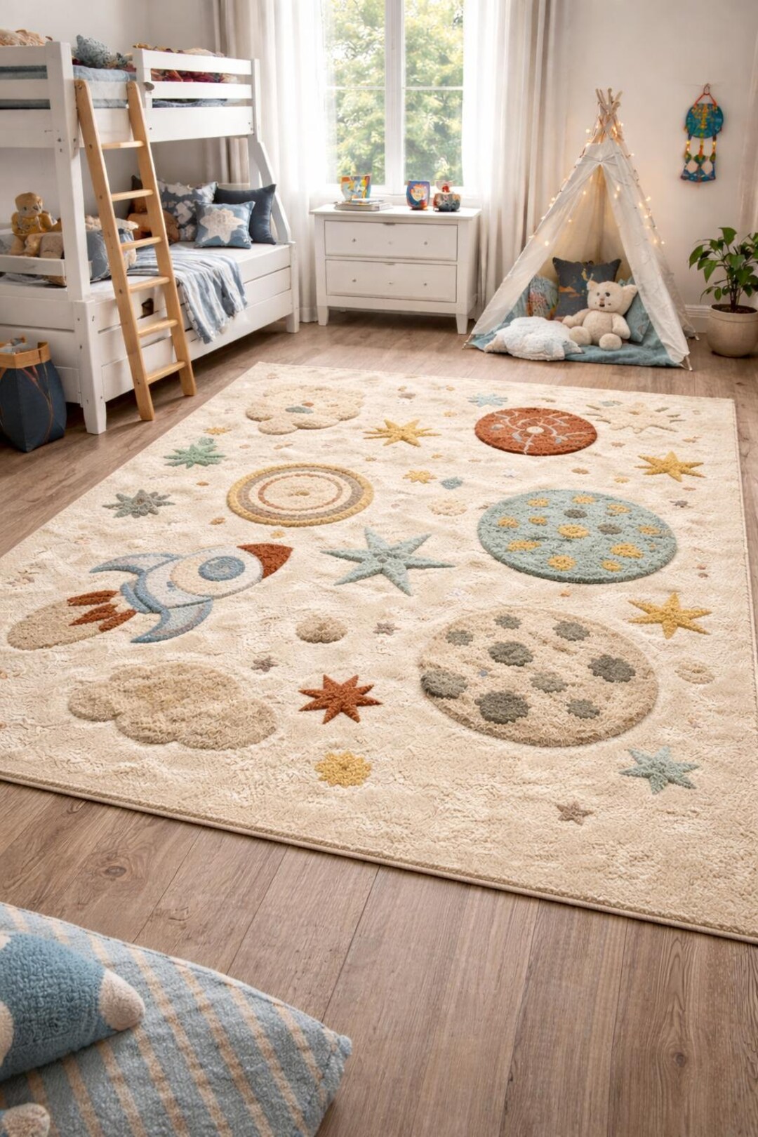 Hand-tufted Wool Space Theme Kids Area Rug Educational Poowe Solar ...