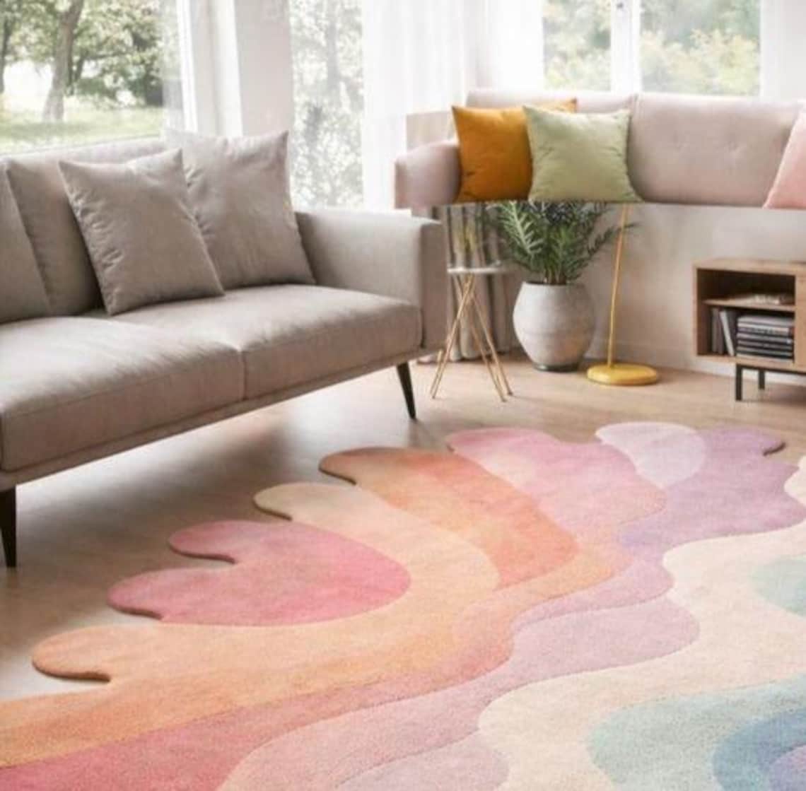 Luxury Abstract Organic Shape Carpet With Soft Wave Pattern Irregular ...