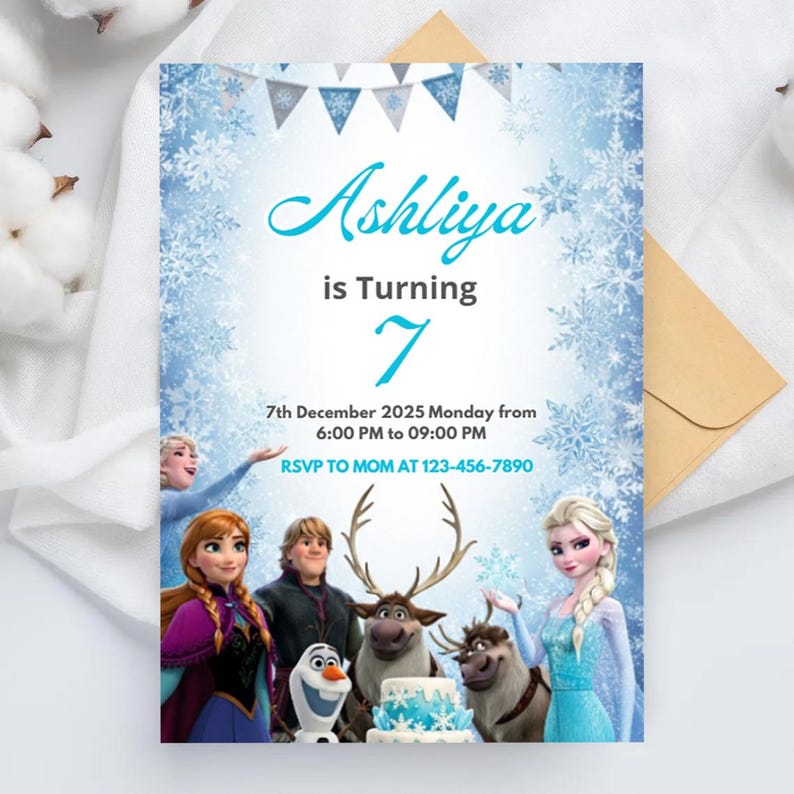 Editable Frozen Birthday Invitation | Elsa and Anna Party, Canva (PDF ...