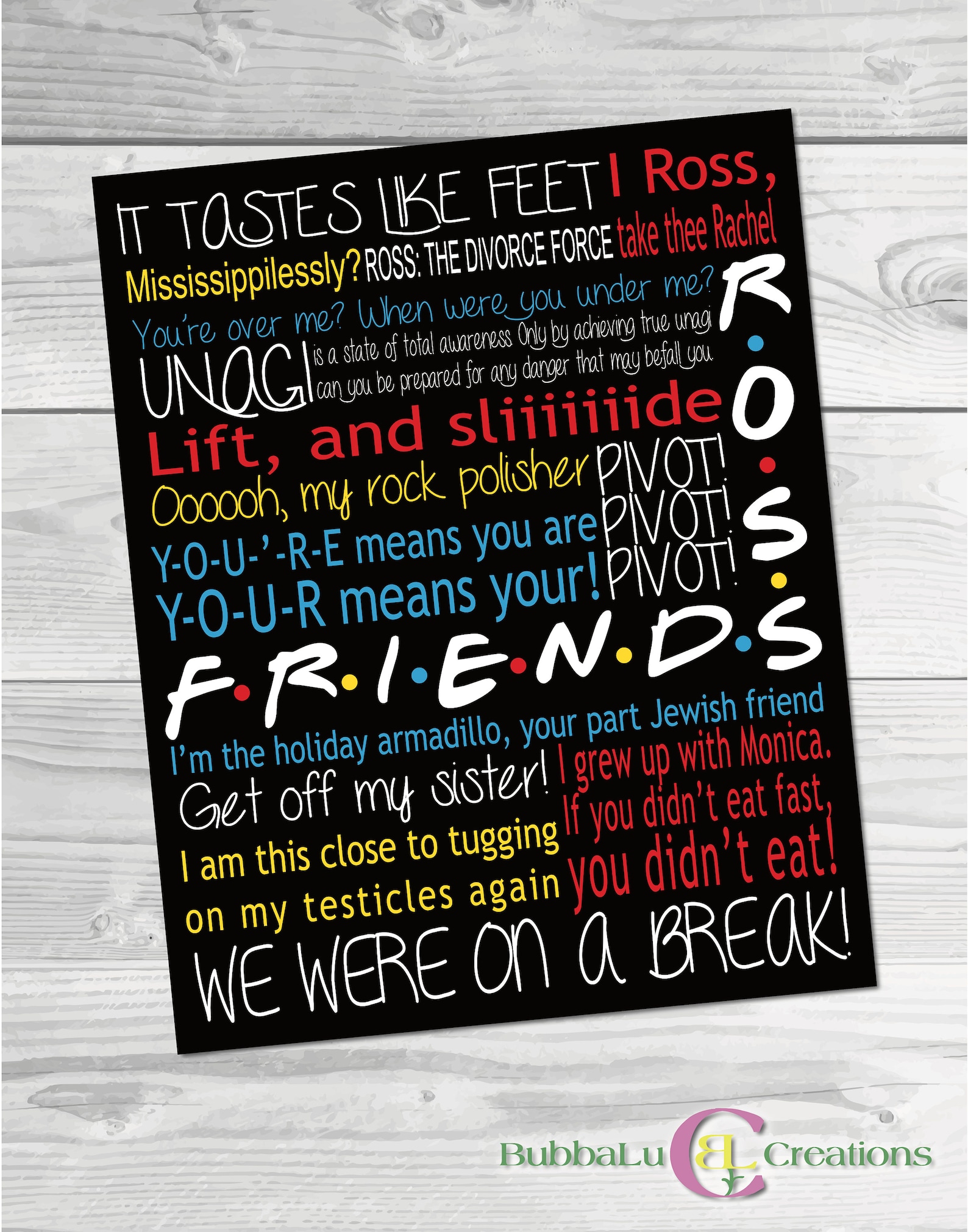 Friends TV Show Character Quotes. DIGITAL DOWNLOAD. Friends Show Art ...