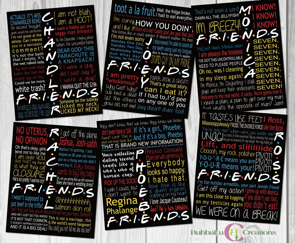 Friends TV Show Character Quotes. DIGITAL DOWNLOAD. Friends Show Art ...