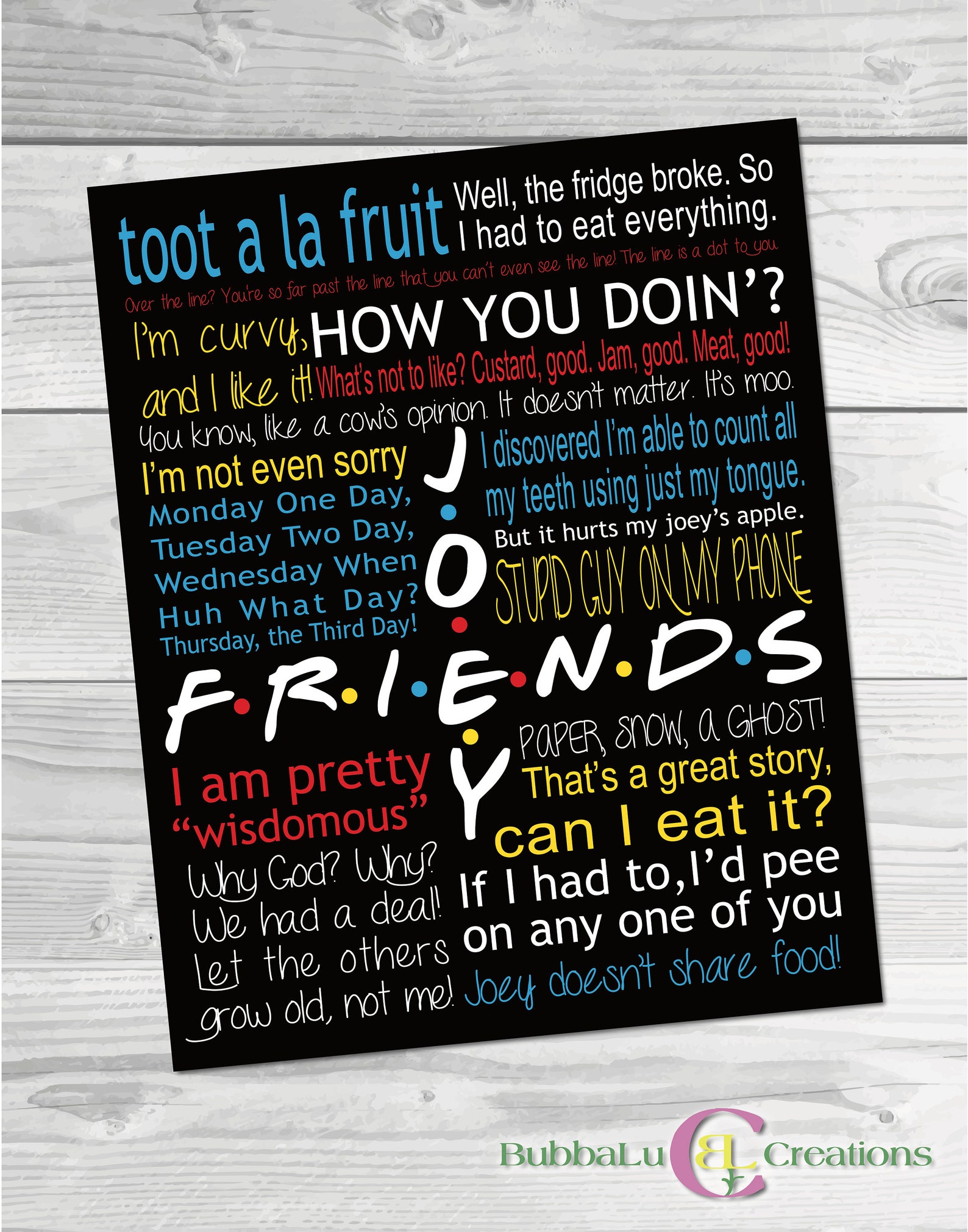 Friends TV Show Character Quotes. DIGITAL DOWNLOAD. Friends Show Art ...