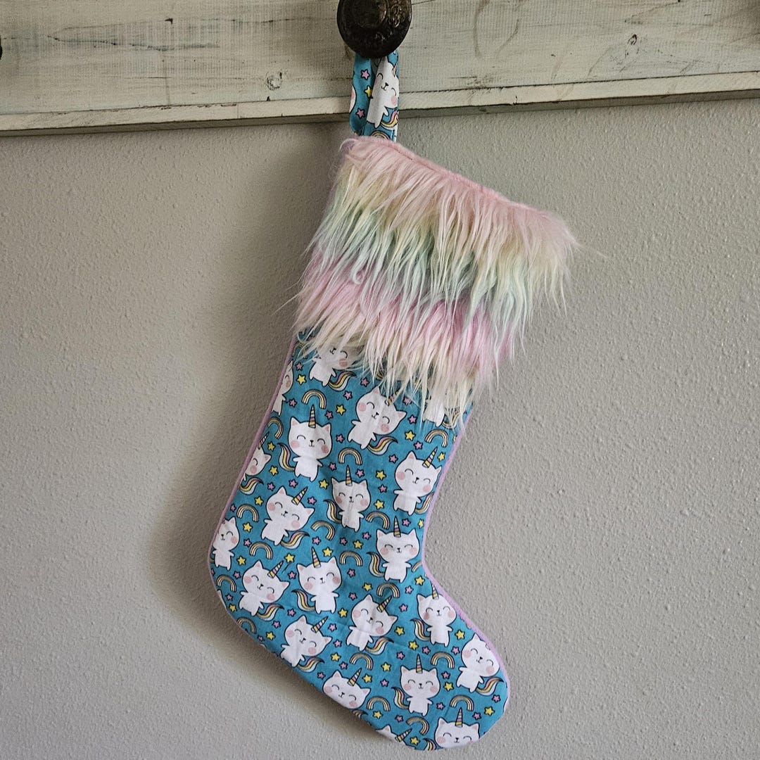 Unicorn Cat Christmas Stocking Unicorn Rainbow Stocking Christmas ...