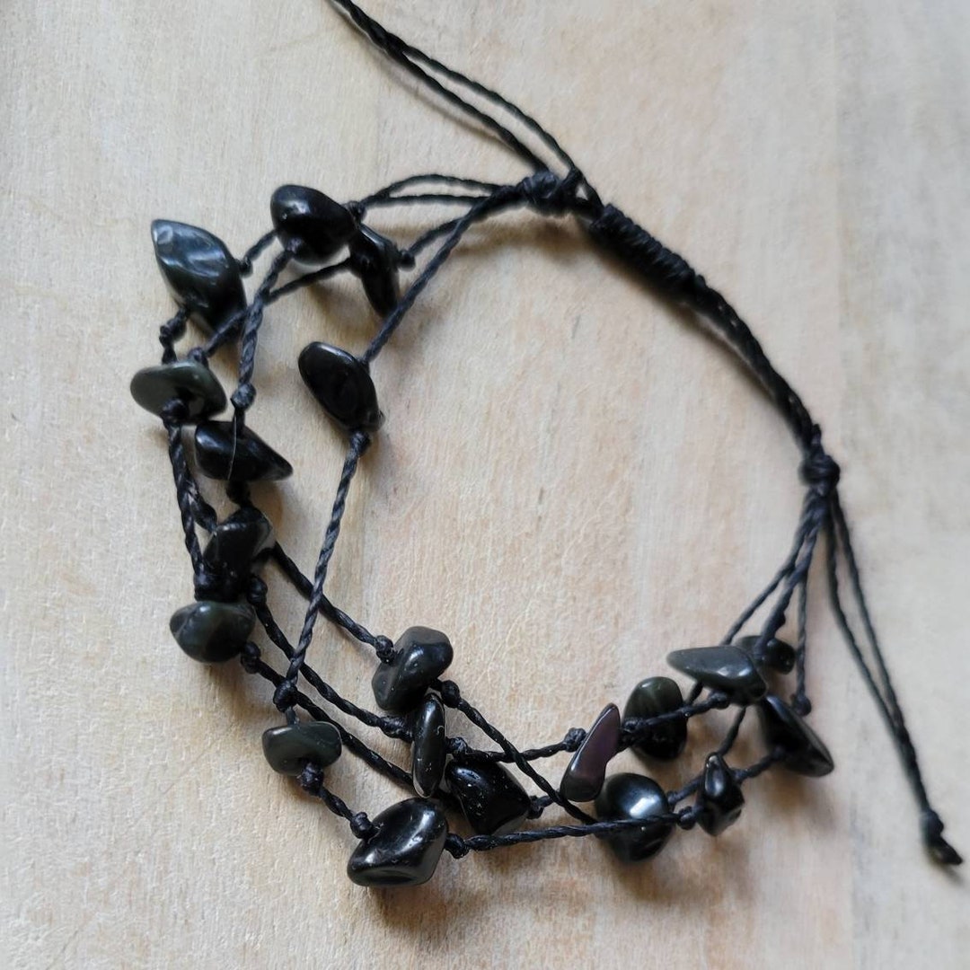 Black Obsidian Bracelets Obsidian Bead Bracelets. Black Obsidian Adjustable Slip on Bracelets - Etsy