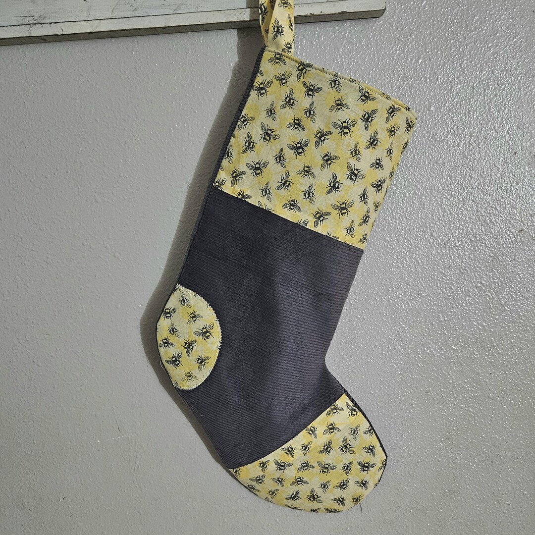 Bumble Bee Stocking Bees Christmas Stocking Yellow and Gray Bee RTS ...