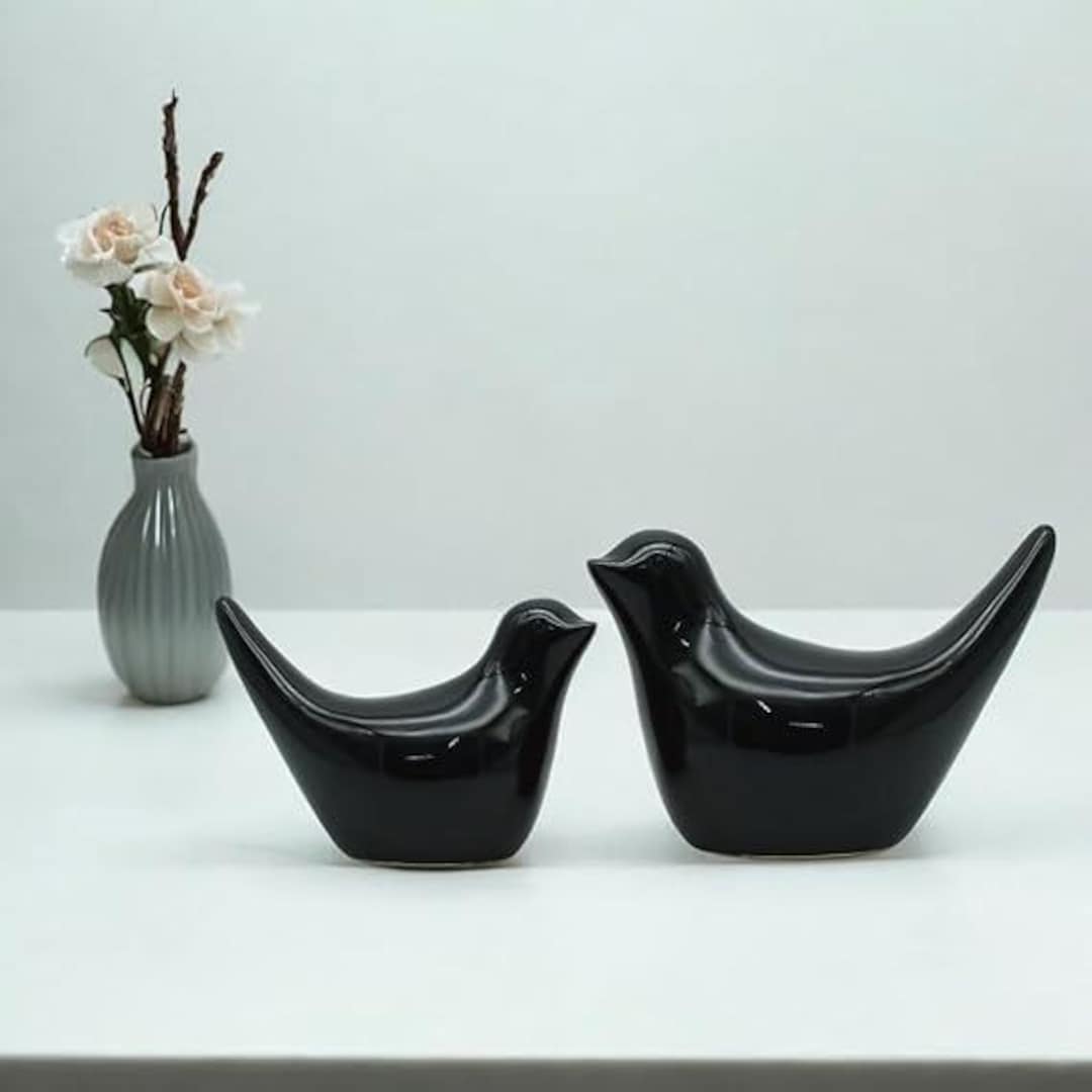 Black Bird Figurine Set | Modern Minimalist Ceramic Bird Duo | Nordic ...