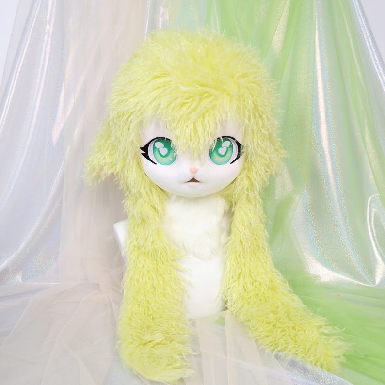 Kigurumi Lime Green Lamb Fursuit Head With Heart Cartoon Eyes Toscana ...