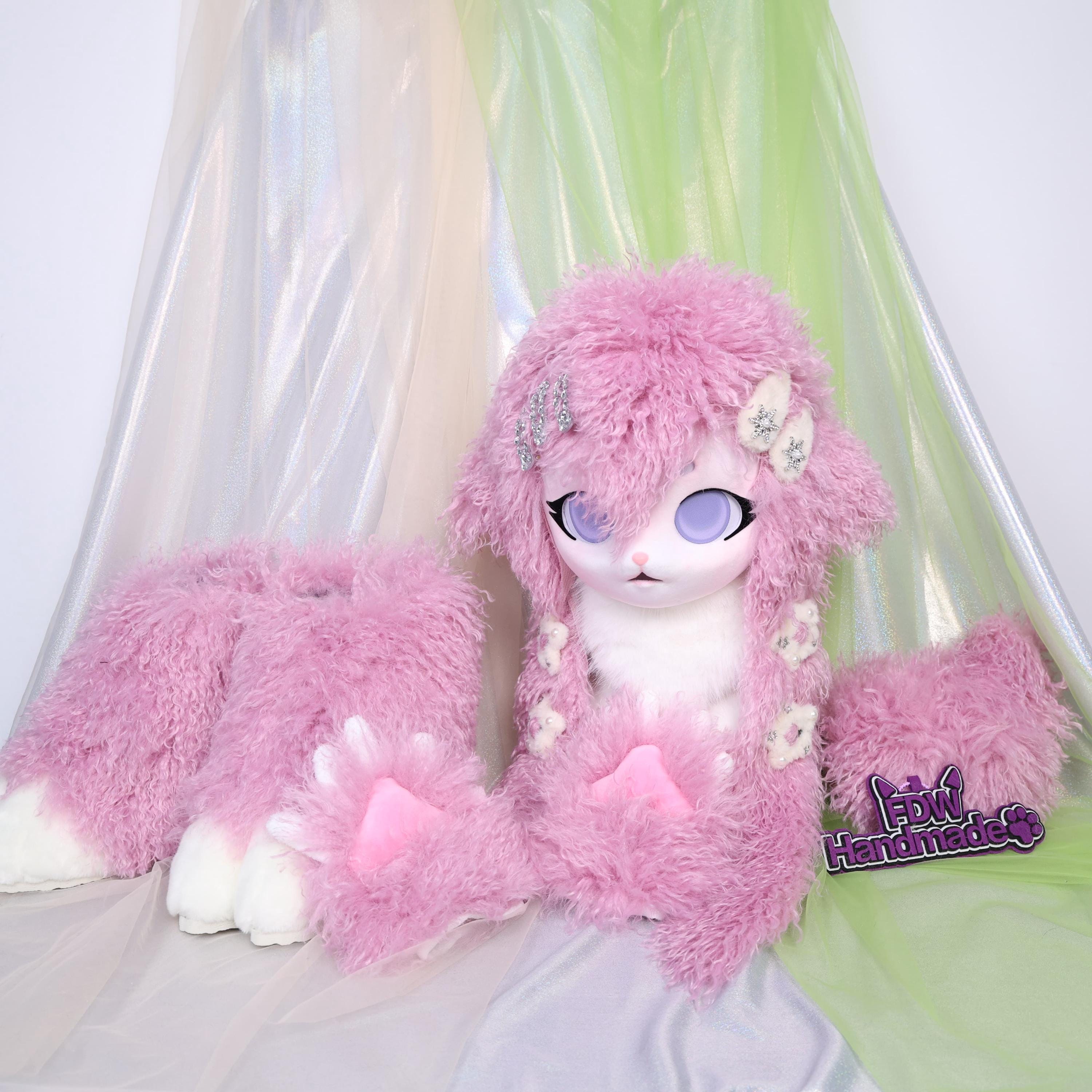 Kigurumi Pink Lamb Full Fursuit Set With Head Paws Feet and Tail Purple ...
