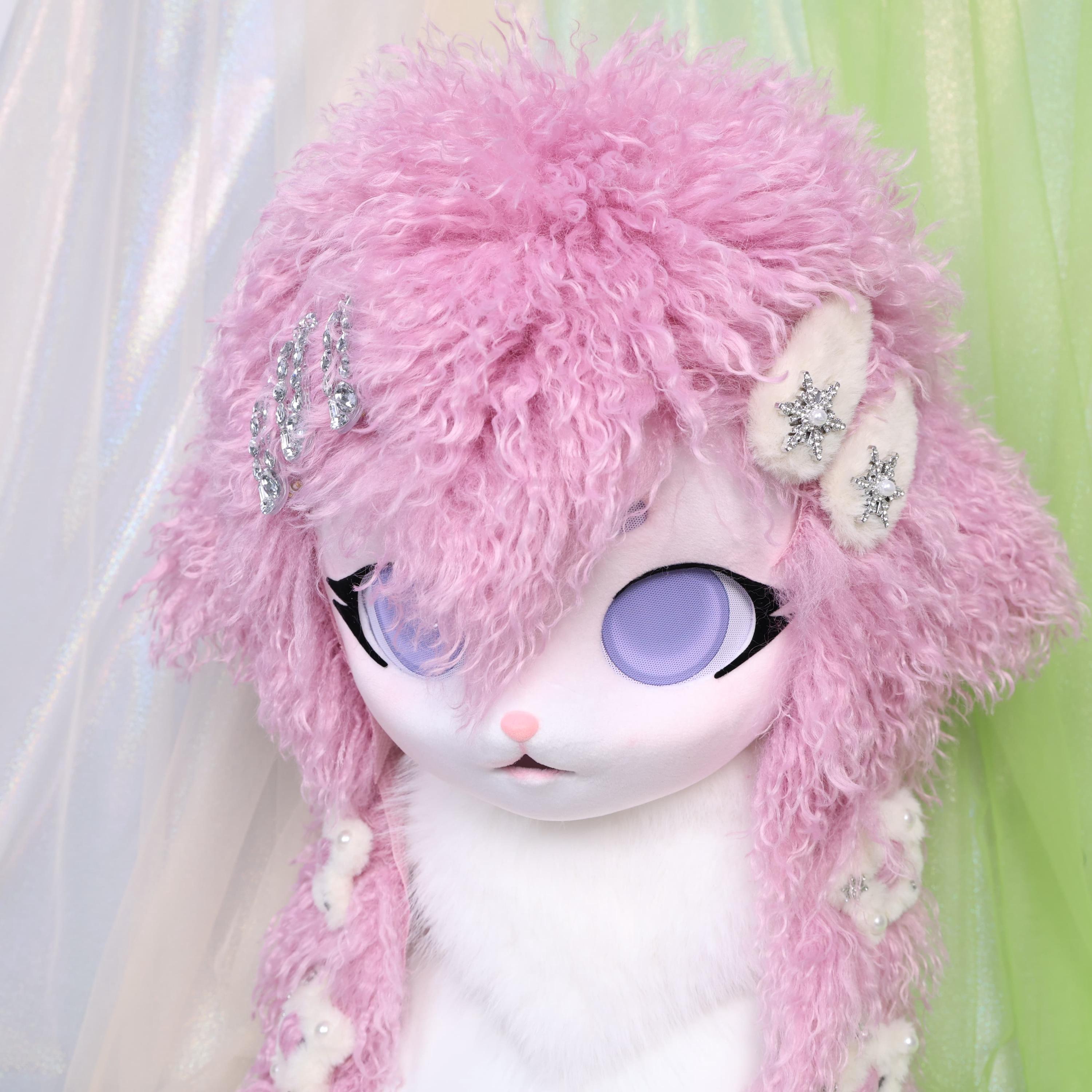 Kigurumi Pink Lamb Full Fursuit Set With Head Paws Feet and Tail Purple ...