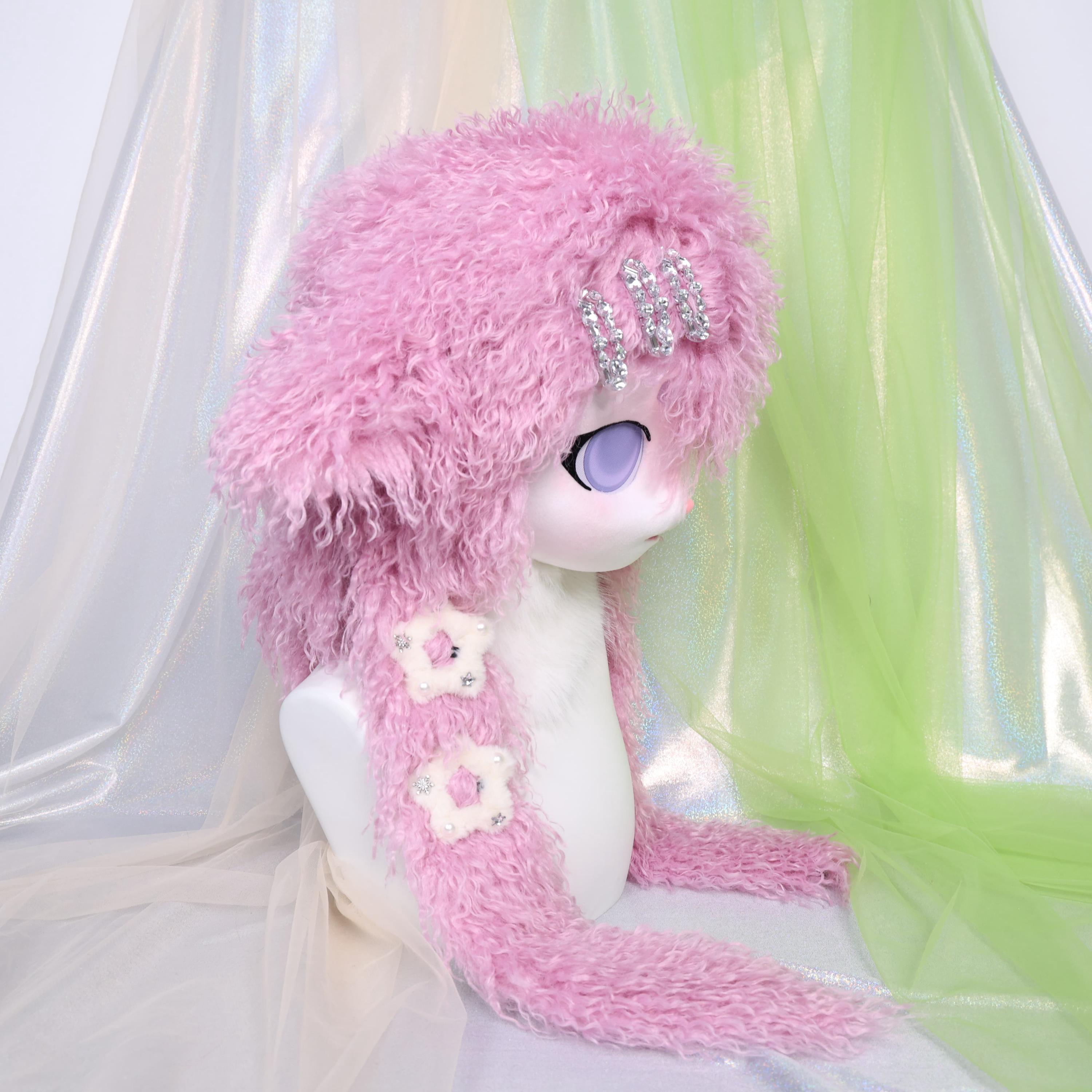 Kigurumi Pink Lamb Full Fursuit Set With Head Paws Feet and Tail Purple ...