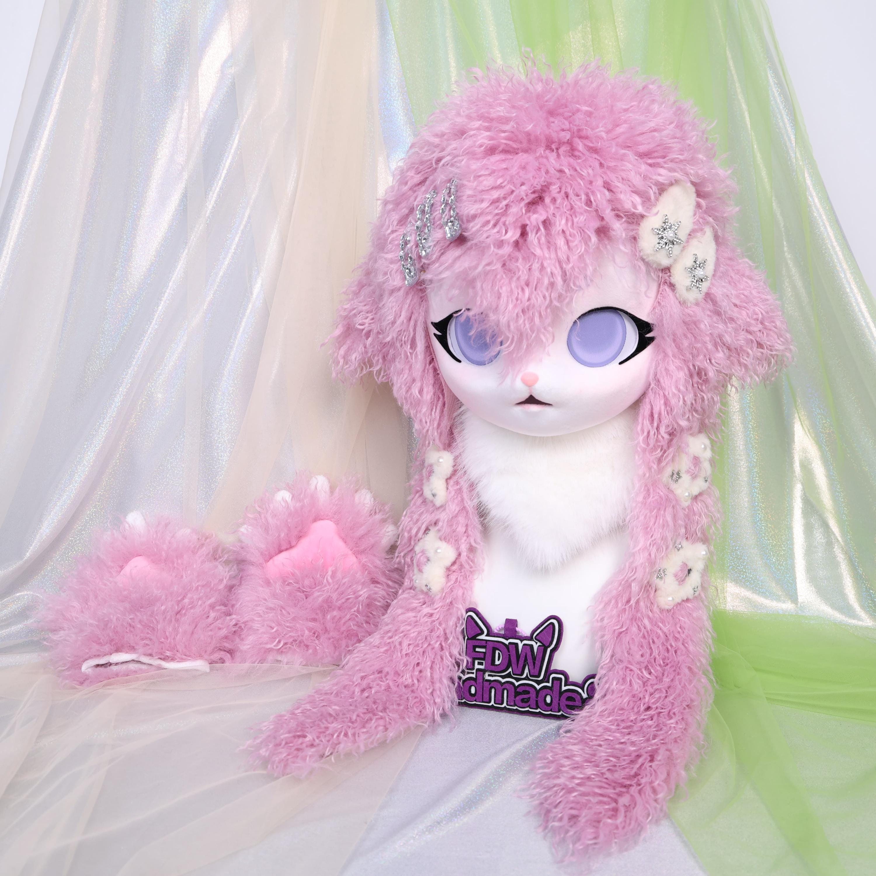 Kigurumi Pink Lamb Full Fursuit Set With Head Paws Feet and Tail Purple ...