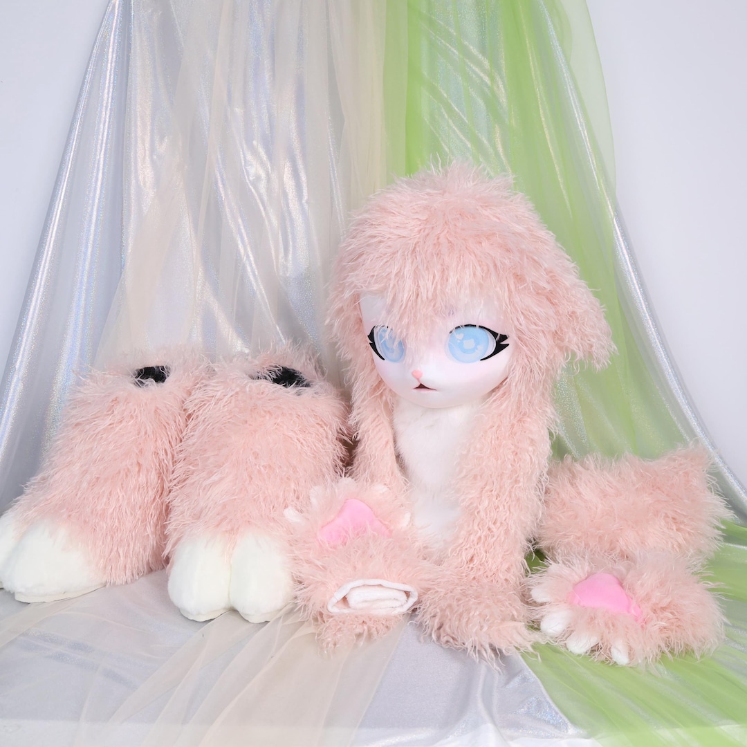 Kigurumi Pink Lamb Full Fursuit Set With Head Paws Feet and Tail Soft ...