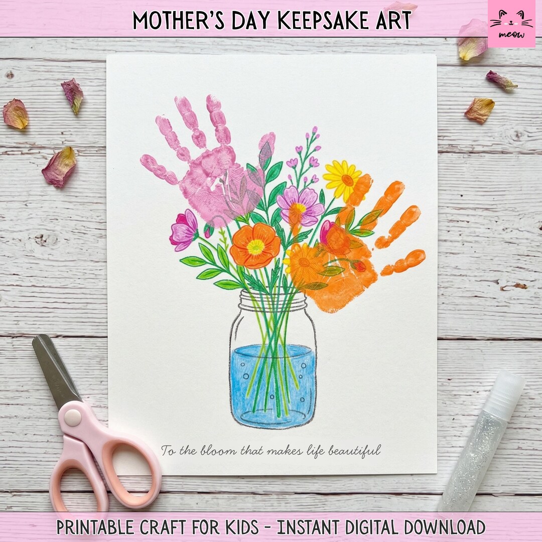 Mother's Day Flower Handprint Keepsake, Printable Craft Activity for ...