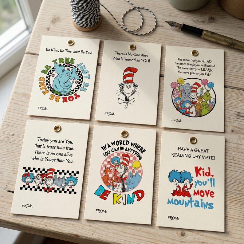 Printable Dr Seuss Gift Cards, Read Across America, Treat Tags, Oh the ...