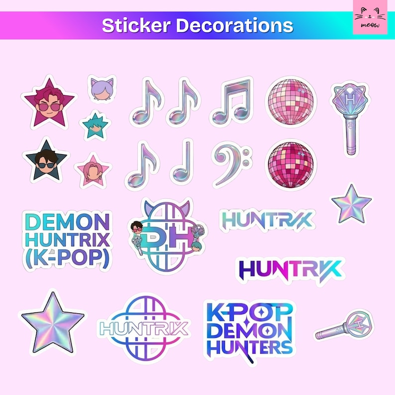 Kpop Demon Hunters Cake Topper & Sticker Decorations, Editable Huntrix ...