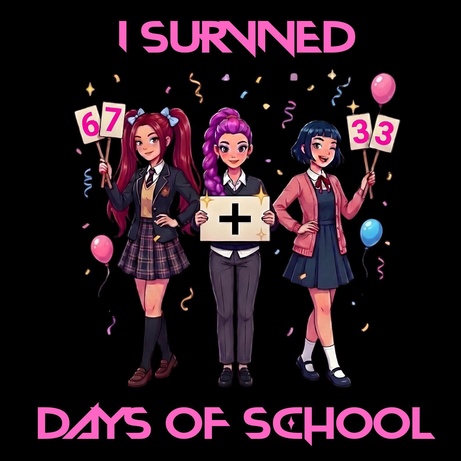 I Survived 100 Days of School PNG | KPOP Huntrix Funny 67 Six Seven ...