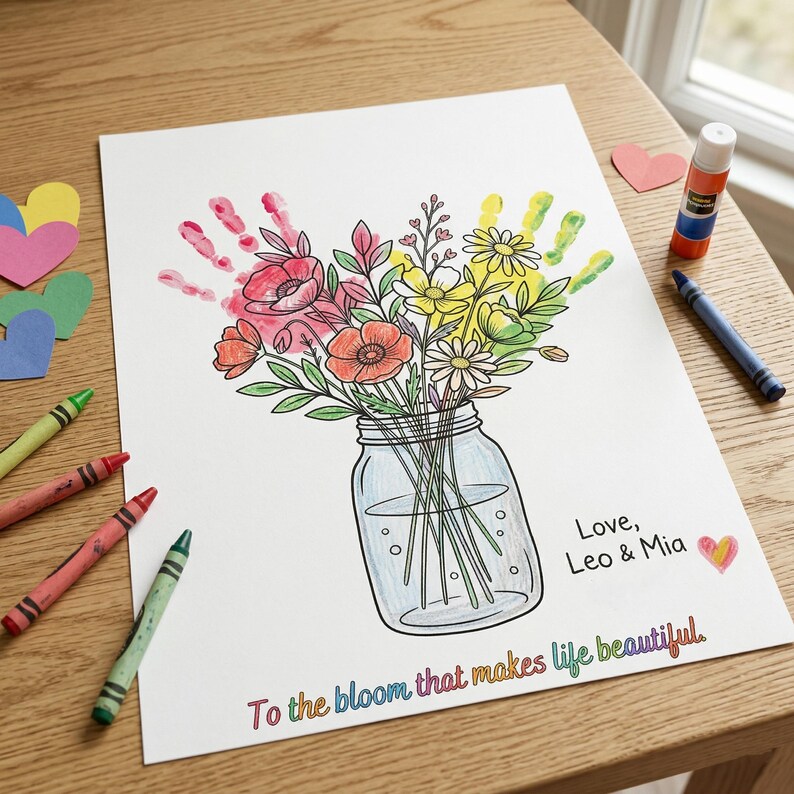 Mother's Day Flower Handprint Keepsake, Printable Craft Activity for ...
