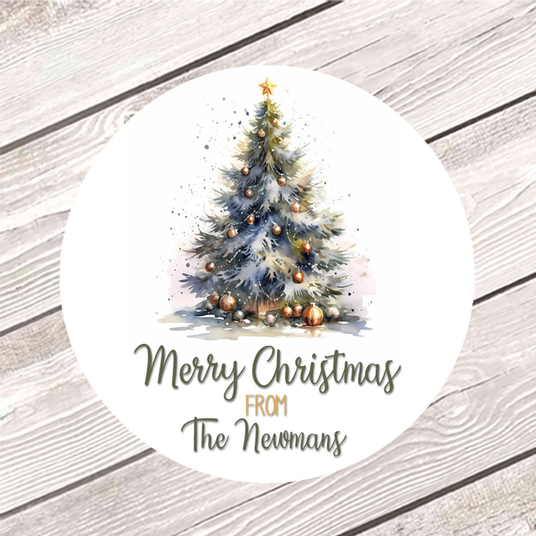 Custom Merry Christmas Tree Gift Labels, Personalized Holiday Stickers ...