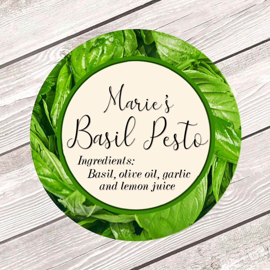 Canning Labels, Basil Pesto Sauce, Custom Food Label, Homemade Pesto ...